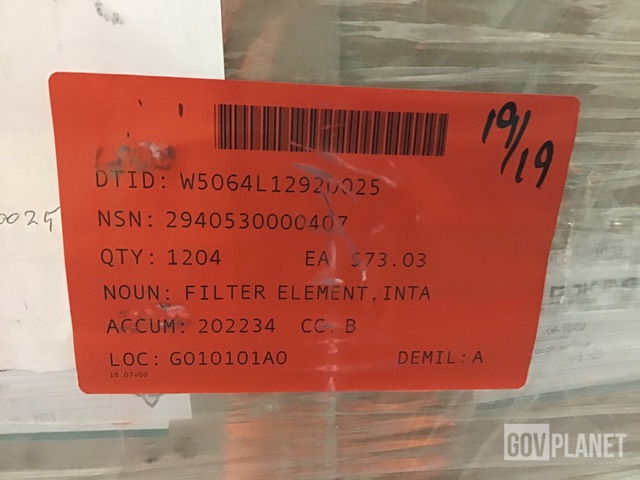 Surplus (1,204) Virgis CH-16492 Intake Filter Elements in North Las ...