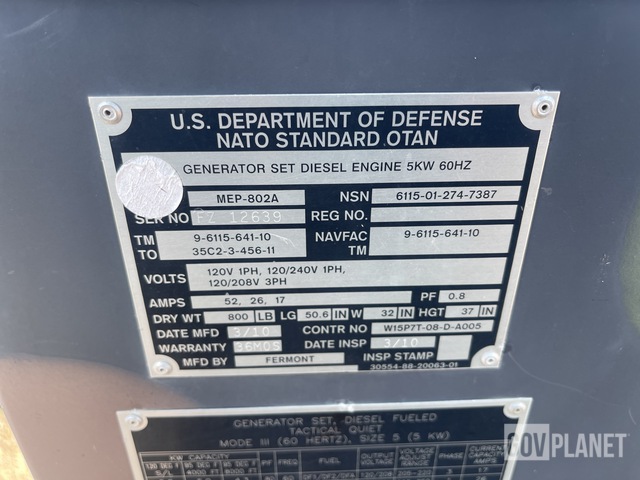 Surplus (4) Fermont MEP-802A 5kW Generator Sets in Capac, Michigan ...