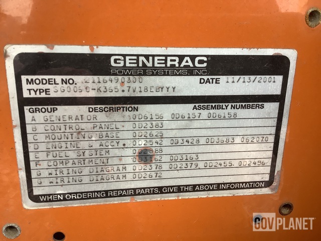 Surplus 2001 Generac Power Systems 2000 Series 60kW Generator Set in ...