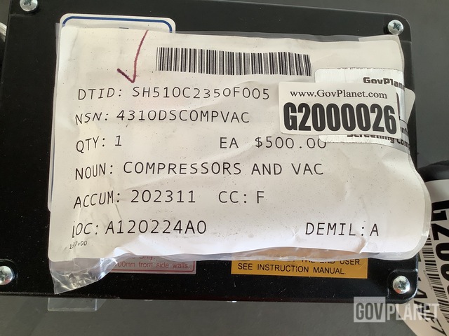 Surplus (1) Thomas T-617HDN Air Compressor & (1) ULVAC GLD-136C Vacuum ...