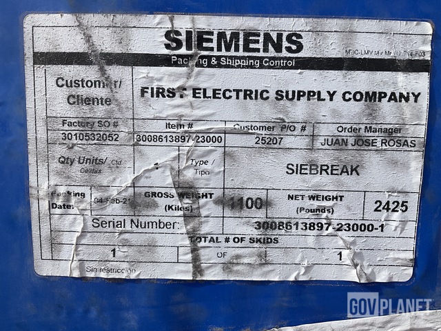 Surplus Siemens Siebreak Medium Voltage Switchgear in Yermo, California ...