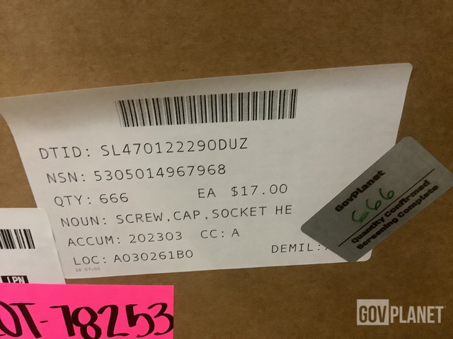 Surplus (666) Cap Screws, (55) Special Shaped Seals & (156) Cylinder ...