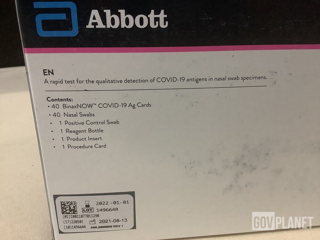 Surplus (54) Boxes of Abbott BinaxNOW Covid-19 Ag Card Rapid Test Kits ...