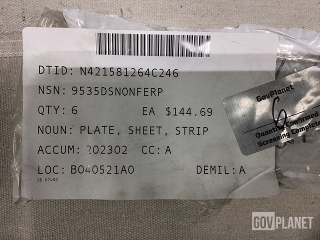 Surplus (6) ASTM A240 Plates & (506') MIL-PRF-900F Rubber Stripping in ...
