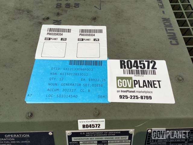 Surplus 2012 Fermont MEP-831A 3kW Generator Set in Southampton, New ...