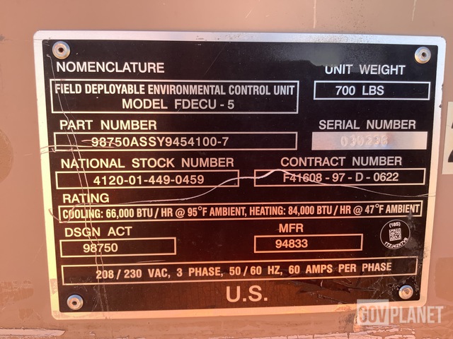 Surplus (5) Keco FDECU-5 Environmental Control Units in Red Rock ...