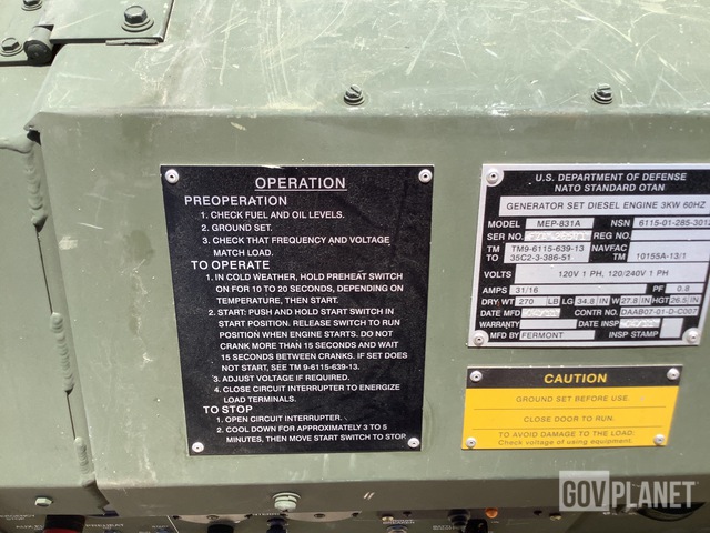 Surplus 2011 Fermont MEP-831A 3kW Generator Set in Lytle, Texas, United ...