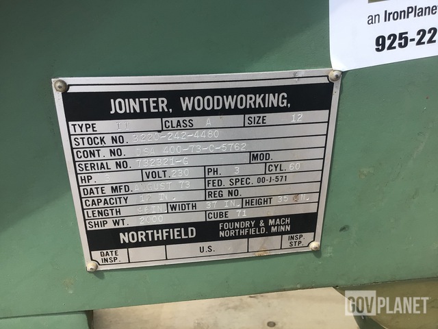 Surplus Northfield Type II 12'' Jointer in Doyle, California, United ...