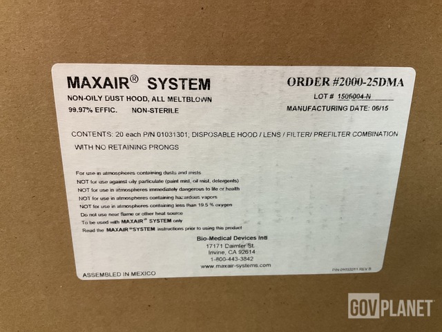 Surplus (16) Boxes of Bio-Medical Maxair 2000-25DMA Filter Hoods in ...