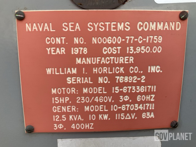 Surplus 1978 Horlick 10-670341711 10kW Motor Generator Set in Kapolei ...