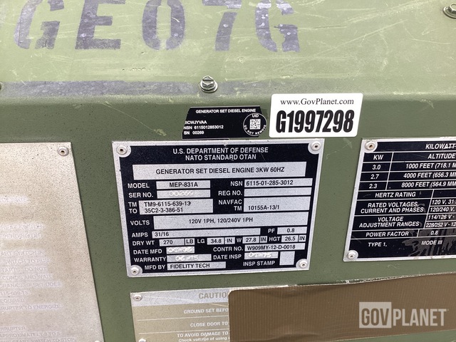 Surplus (1) Fidelity Tech MEP-831A Generator Set & (1) Fermont MEP-831A ...