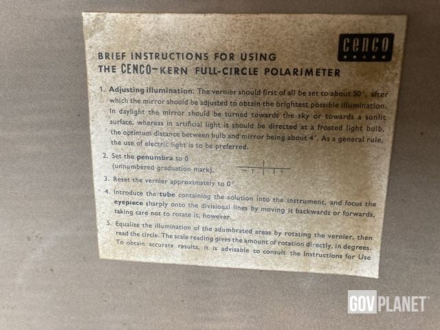 CENCO Polarimeter School University Science Lab Equipment in Indiana ...