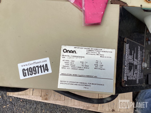 Surplus Onan 7.5HDKAT41934K 7.5kW Diesel Generator Set in Chambersburg, Pennsylvania, United ...