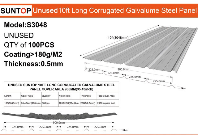Quantity of (100) 2024 SUNTOP S3048 Corrugated Galvalume Steel Panels ...