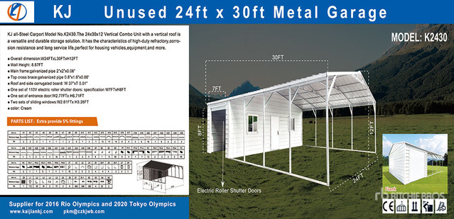 2024 KJ K2430 30 ft x 24 ft Metal Garage (Unused) | Ritchie Bros ...
