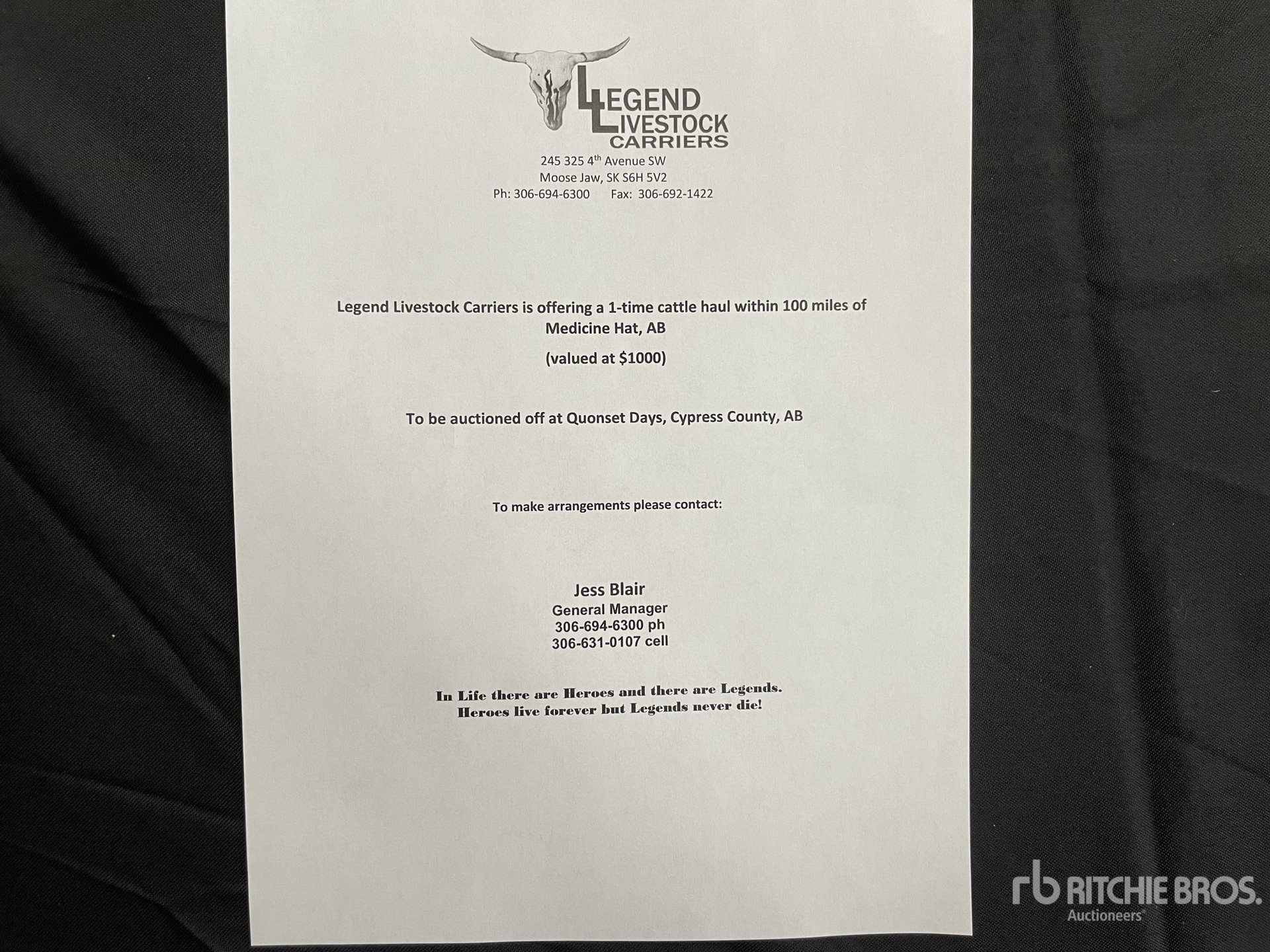 Legend Livestock Carriers Cattle Hauling Gift Certificate | Ritchie ...