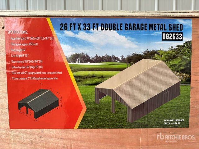 2024 Agriquip DG2322 23 Ft x 22 Ft Double Garage Metal Shed (Unused) | Ritchie Bros. Auctioneers