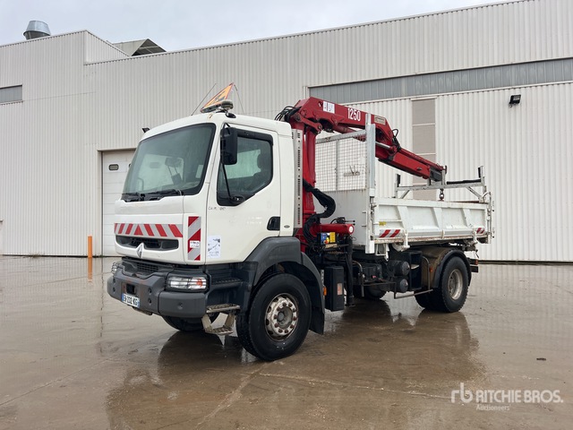 2000 HMF 1253 K2 2710 kg Articulated Boom on 2001 Renault Kerax 260 4x2 Camion Benne Avec Grue ...