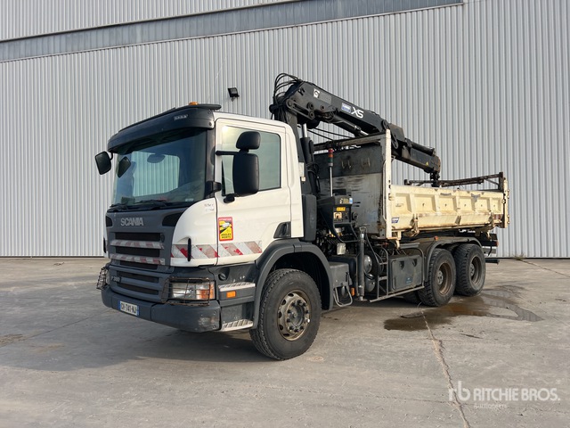 2008 Hiab 144E-3 Hipro 5600 kg on Scania P380 6x4 Camion Benne Avec ...