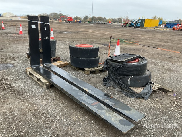 Quantity of (2) Heavy Duty Pallet Forks (6) Wheels/Tires to fit Linde ...