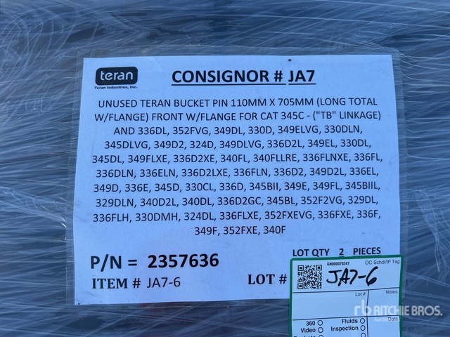 Quantity of (2) Teran 2357636 Bucket Pins (Unused) - Fits Cat 349 ...