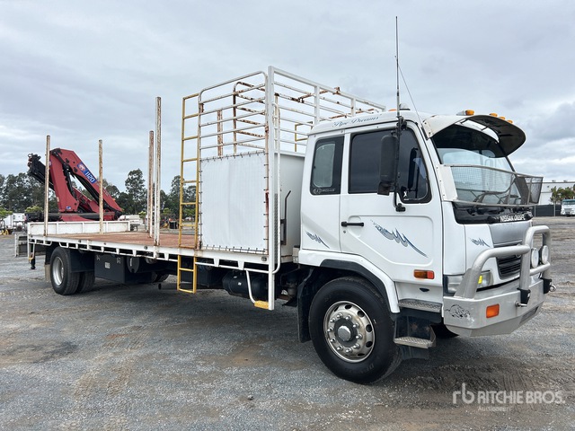 2006 Nissan UD PK245 4x2 w/ 2017 HMF 1120K-RC 2.4 ton Knuckle Boom Flatbed Truck with Crane ...