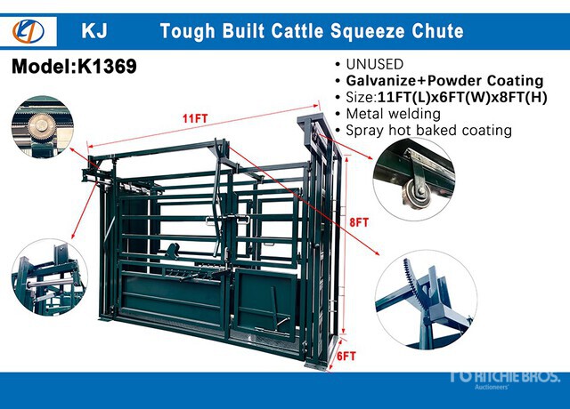 2025 KJ K1369 11 ft x 6 ft Tough Built Cattle Squeeze Chute Squeeze ...