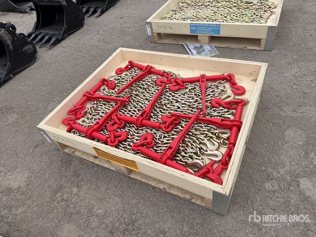 Quantity of (7) 9200 lb Ratchet Binders and 3/8 in G70 Chains (Unused ...