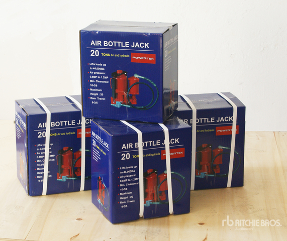 Quantity of (4) 2024 Powertek 20 ton Pneumatic Bottle Jack (Unused) | Ritchie Bros. Auctioneers