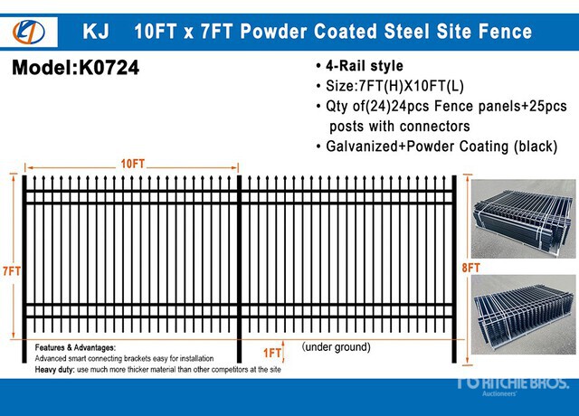 Quantity of (24) 2025 KJ K0724 10 ft x 7 ft Powder Coated Fencing ...