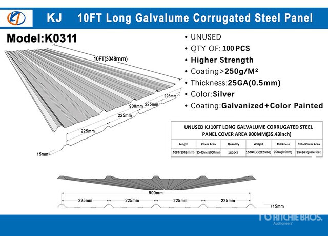 Quantity of (100) 2025 KJ K0311 35 in x 10 ft Galvalume Corrugated ...