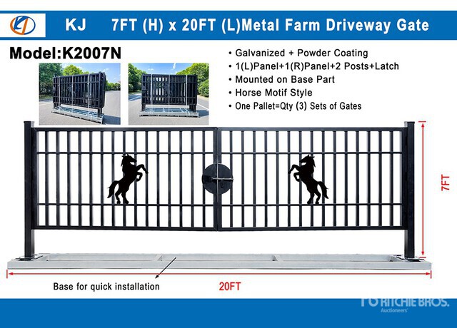 2025 KJ K2007N 20 ft x 7 ft Metal Farm Driveway Gate (Unused) | Ritchie ...