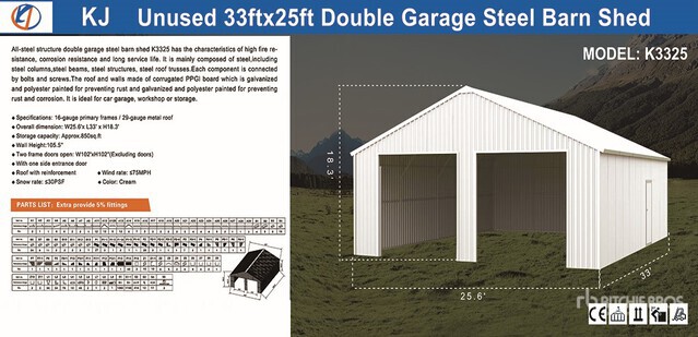 2025 KJ K3325 33 ft x 25 ft Metal Garage Divers - Structure portative ...