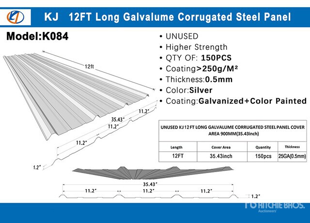 Quantity of (150) 2025 KJ K084 35 in x 12 ft Galvalume Corrugated Steel ...