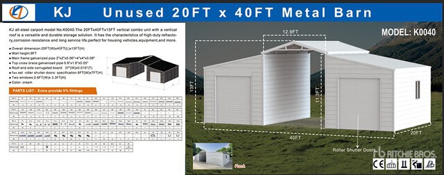 2025 KJ K0040 20 ft x 40 ft Storage Building (Unused) | Ritchie Bros ...