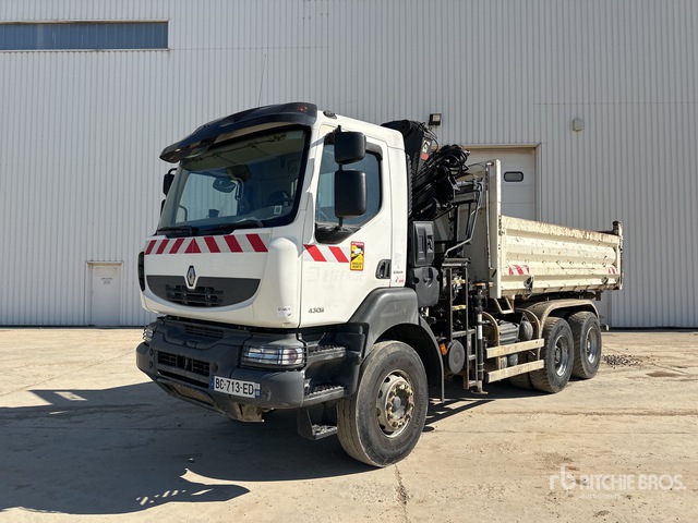 Hiab 122BS-2 4800 kg Articulated Boom on 2010 Renault Kerax 6x4 Camion Benne Dump Truck with ...