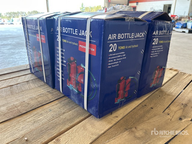 Quantity of (4) 2024 Powertek 20 ton Air/Hydraulic Bottle Jack (Unused) | Ritchie Bros. Auctioneers