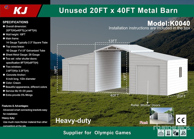 2025 KJ K0040 20 ft x 40 ft Double Metal Barn Storage Building (Unused ...