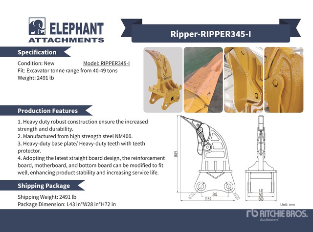2025 Elephant RIPPER345-I Excavator Ripper - Fits Excavator 40 - 49 ton ...