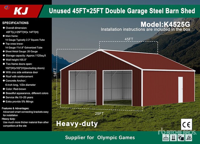 2025 KJ K4525G 25 ft x 45 ft Double Garage Metal Storage Building (Unused) | Ritchie Bros ...