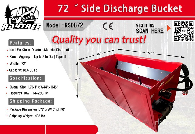 2025 Raytree RSDB72 72 in Side Discharge Skid Steer Bucket (Unused ...