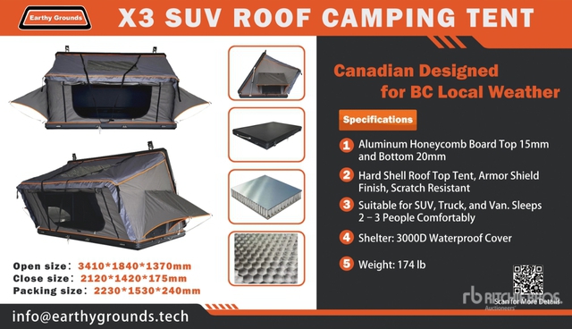 Earthy Grounds X3 Roof Camping Tent - Fits SUV, Truck and Van (Unused ...