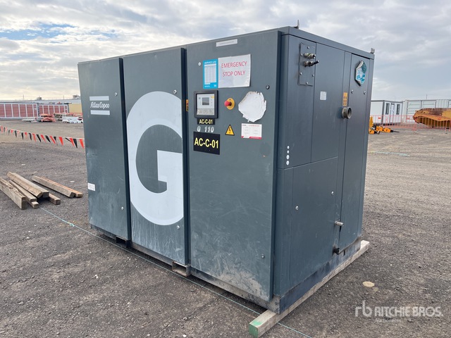 2017 Atlas Copco G 110-7.5 708 cfm Skid-Mounted Electric Air Compressor ...