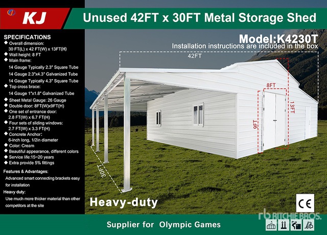 2025 KJ K4230T 42 ft x 30 ft Metal Storage Shed (Unused) | Ritchie Bros ...