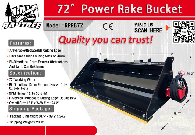 2025 Raytree RPRB72 72 in Power Rake Skid Steer Bucket (Unused ...