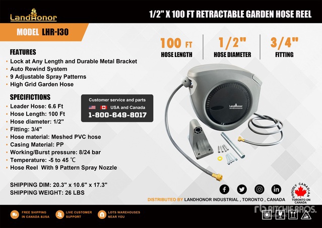Landhonor LHR-I30B 100 ft Retractable Garden Hose Reel (Unused ...