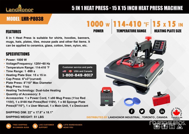 2025 Landhonor LHR-P8038 5 in 1 Heat press machine (Unused) | Ritchie ...