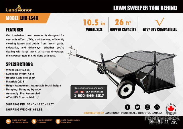 2025 Landhonor LHR-LS48 48 in Tow Behind Lawn Sweeper (Unused ...