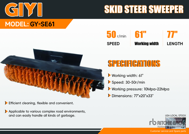 2025 GIYI GY-SE61 61 in Skid Steer Broom (Unused) | Ritchie Bros ...