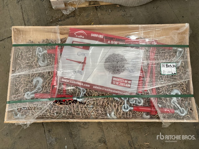 Quantity of (5) 2025 Suihe BC-5400 5400 lb Ratchet Binders & (10) 20 ft Chains (Unused ...